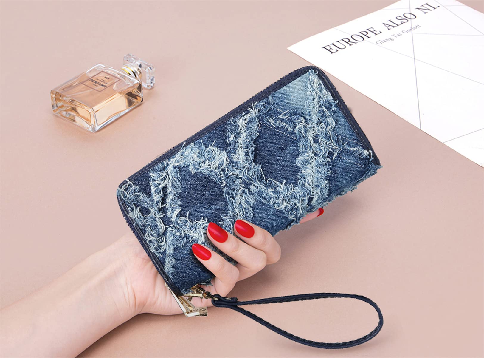 MKP Women Fashion Distressed Jean Purse Denim Wallet