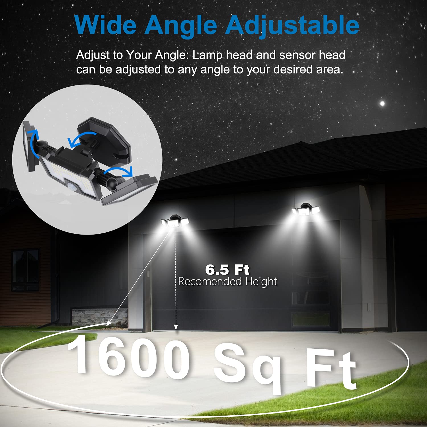 K KASONIC 2 Pack LED Security Lights Motion Sensor Light Outdoor,2500LM Motion Security Light with Remote, IP65 Waterproof, 3 Head Motion Detected Light for Garage, Porch, Yard, ETL Certified,Daylight