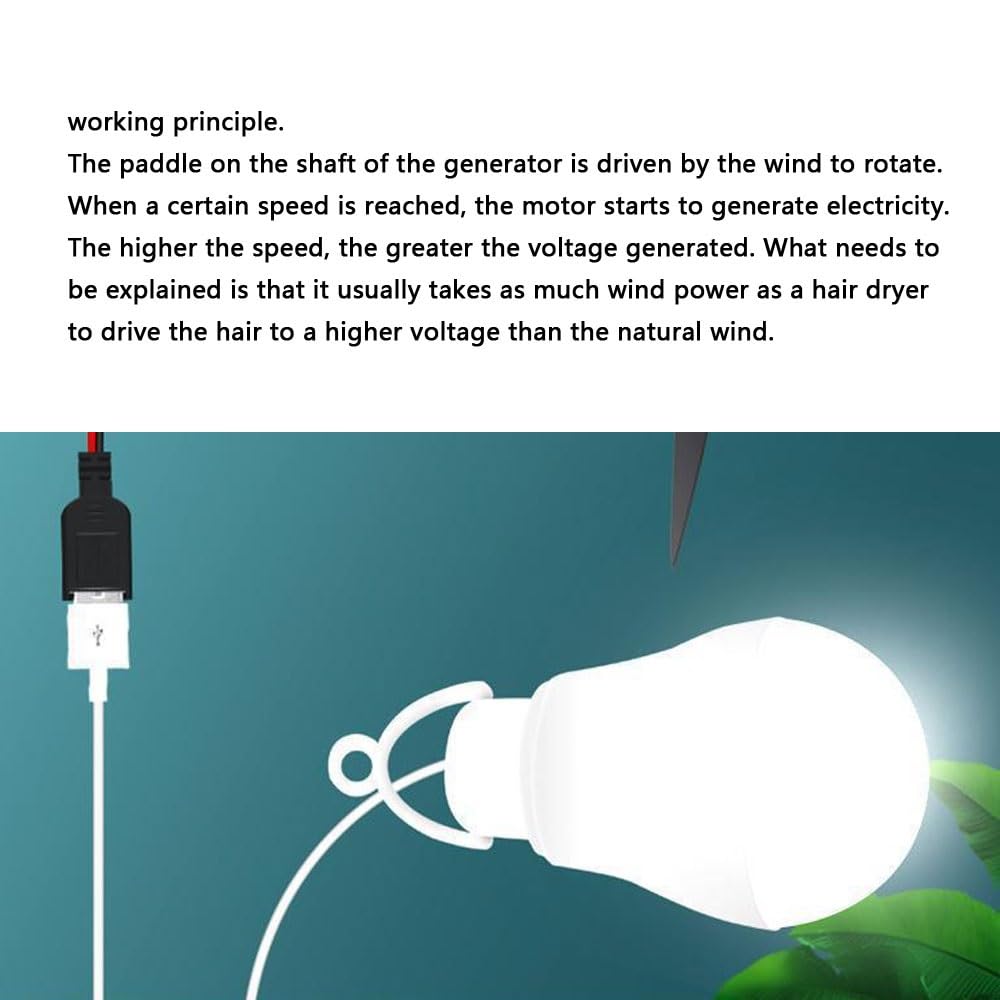 Mini Wind Power Generator With 5W USB Bulb DIY Wind Turbine Model Set Kits Teaching Tool ABS Plastic Mini Wind Turbine (Color : 1 Set) (Color : USB cable 1 meter 5w light bulb)