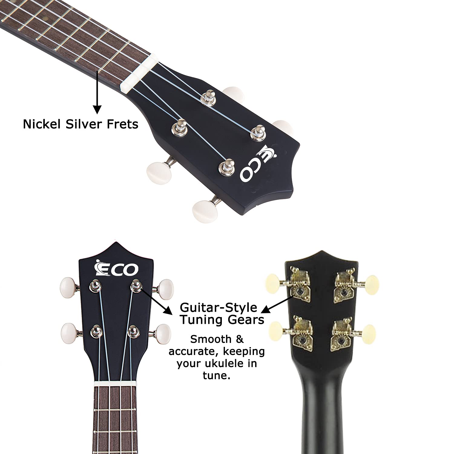 iECO Soprano Ukulele Beginner Kit for Kids Adults 21 Inch Ukelele w/Case Strap Tuner Strings Picks (Pink)