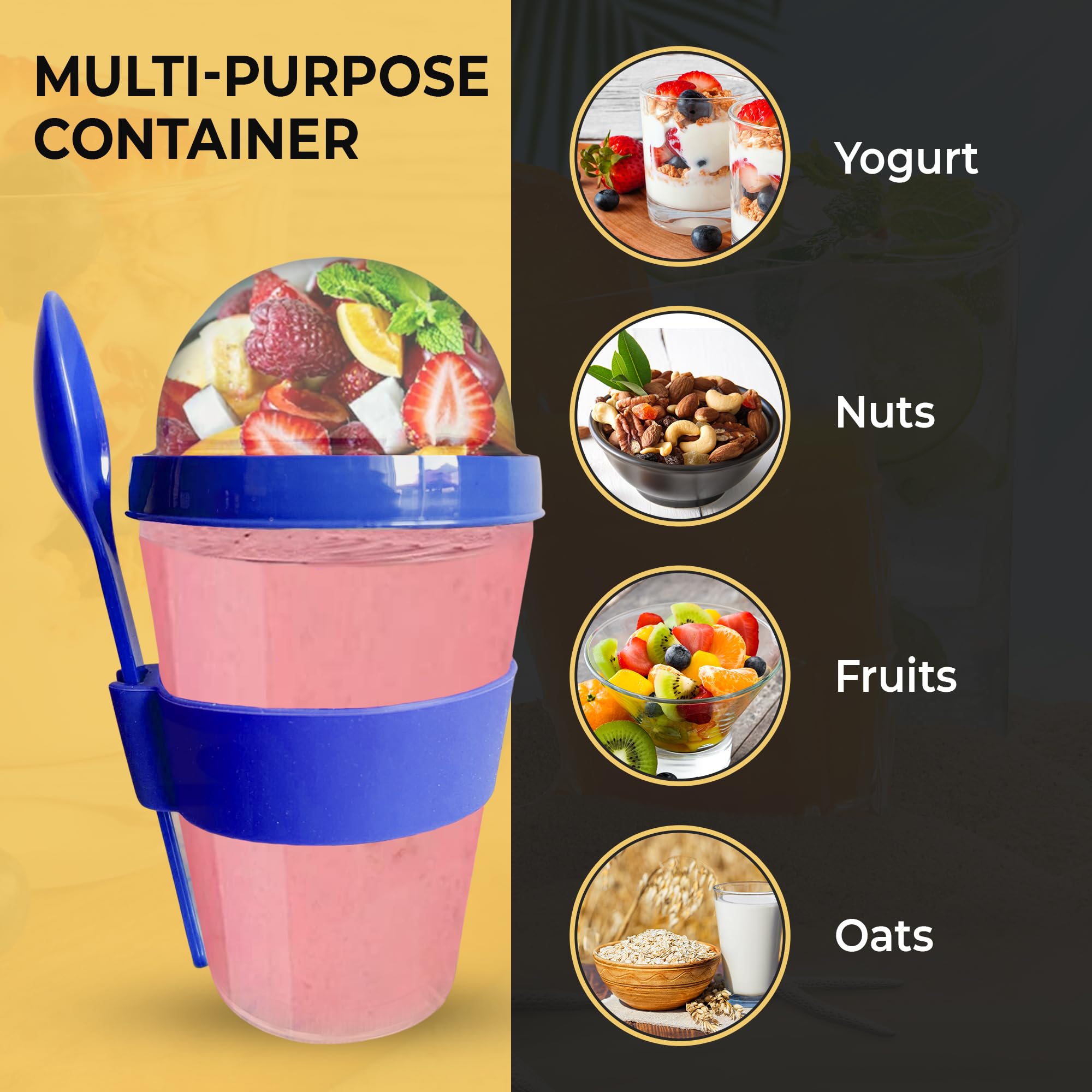 Minial Wave 3 Pack 19 Oz Overnight Oats Containers with Lids & 11.8 Oz Yogurt Parfait Cups for breakfast, Travel, Gym, Office-Crunch Cups for Cereal and Milk on the Go- Oatmeal container