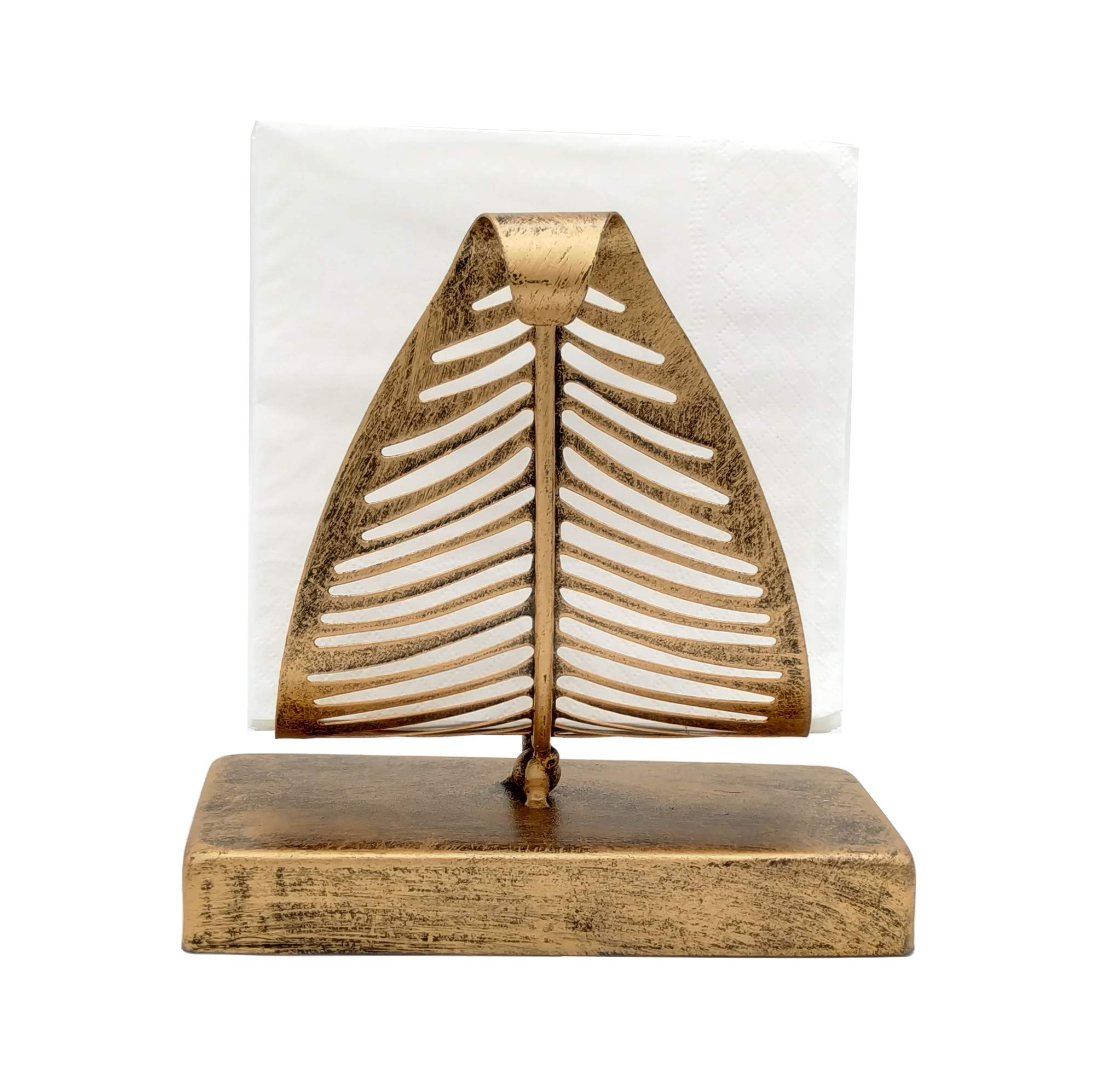 OwlGift Freestanding Modern Napkin Holder with Leaf Design, Tabletop Tissue Dispenser, Countertop Napkin Storage Organizer β Bronze