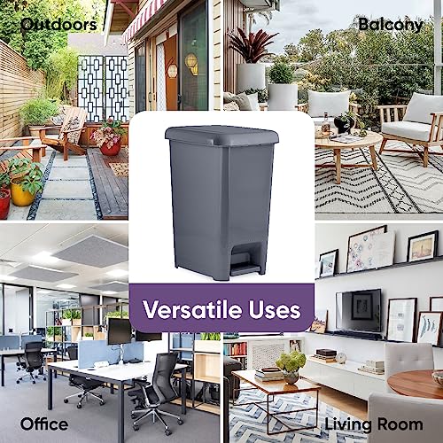 Superio Slim Trash Can with Foot Pedal β 10.5 Gallon Step-On Trash Can with Lid, Large Plastic Garbage Can, Trashcan for Bathroom, Kitchen, Office,Bedroom, Dorm Room, Patio, β Onyx Grey