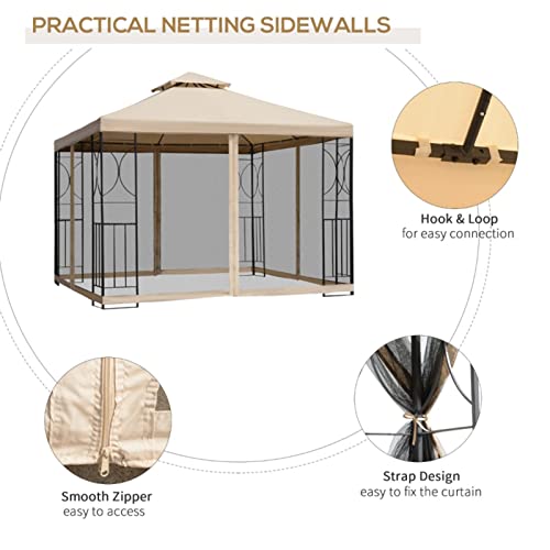 RUIZE 10×10 Ft Hardtop Gazebo Galvanized Steel Canopy with Netting and Shaded Curtains Aluminum Frame Polycarbonate Hardtop Gazebo for Backyard, Patio, Garden