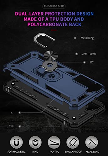 SKTGSLAMY for Samsung Galaxy S22 Case,Galaxy S22 Case,with Screen Protector,[Military Grade] 16ft. Drop Tested Cover with Magnetic Kickstand Car Mount Protective Case for Samsung S22 5G (Blue)