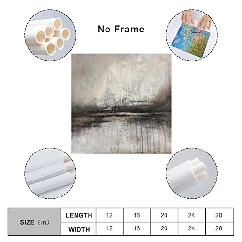 Hand Painted Abstract Original Black & White Oil Painting Modern Minimalists Textured Artwork Canvas Wall Art Home Wall Decor Paintings 20x20inch(50x50cm)