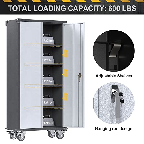 SUXXAN 71" Tall Metal Storage Cabinets with Doors and 4 Adjustable Shelves, Lockable Rolling Cabinet Silver&Black,Home Office Metal Utility Cabinet for Garage Kitchen, Assembly Required…