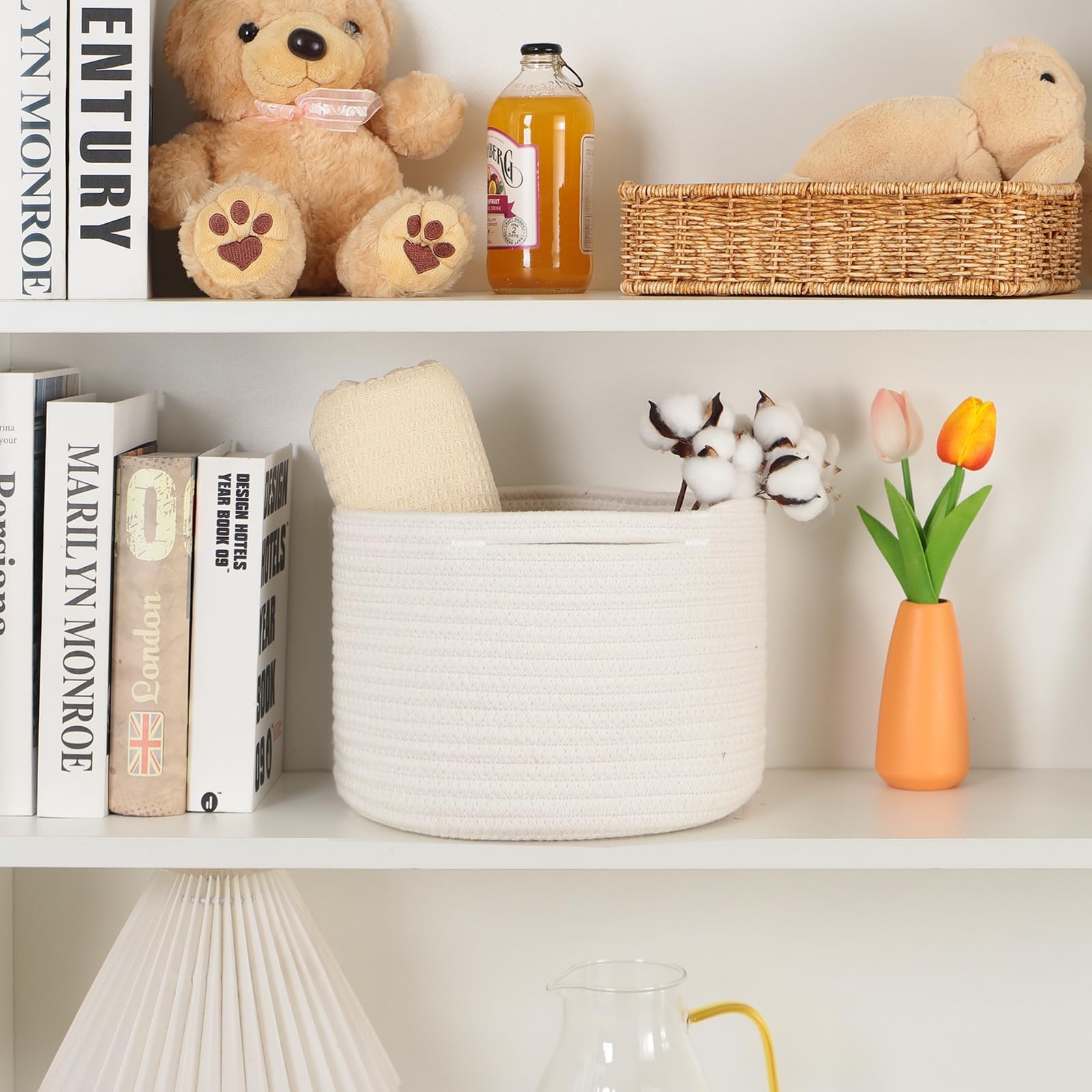 MiniArk Small Storage Basket for Organizing | Cube Shelf Closet Storage Baskets | 9.7ร9.7ร7.1โ Cute Baby Basket for Nursery | Woven Rope Basket Bins | Gift Basket Easter | Round 3 Packs Off White