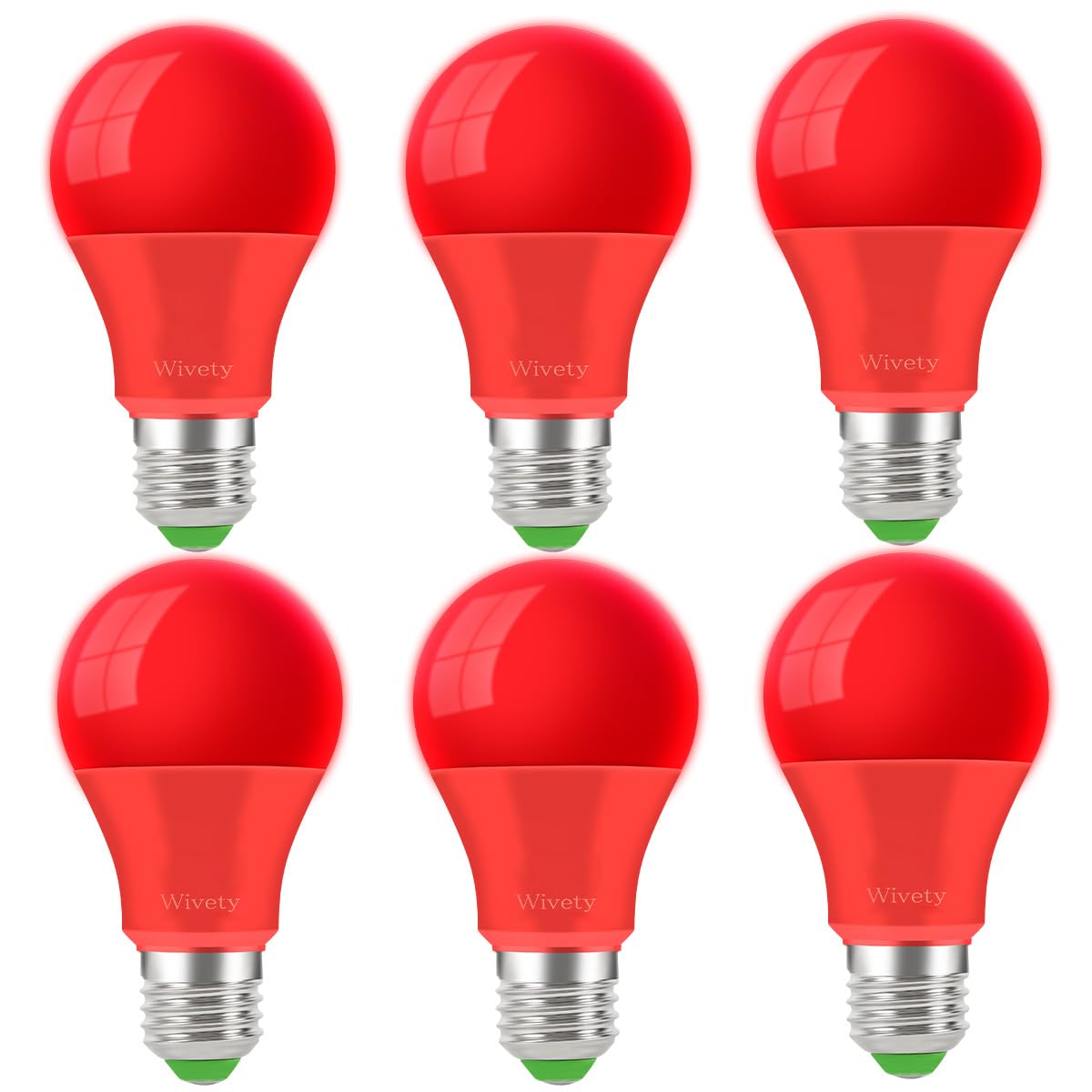 Wivety Red Light Bulb, A19 E26 Base, 9W LED Red Lightbulbs for Outdoor Porch, Indoor Party Decoration, Holiday Lighting, Halloween Decor, Christmas Decoration, (6 Packs)