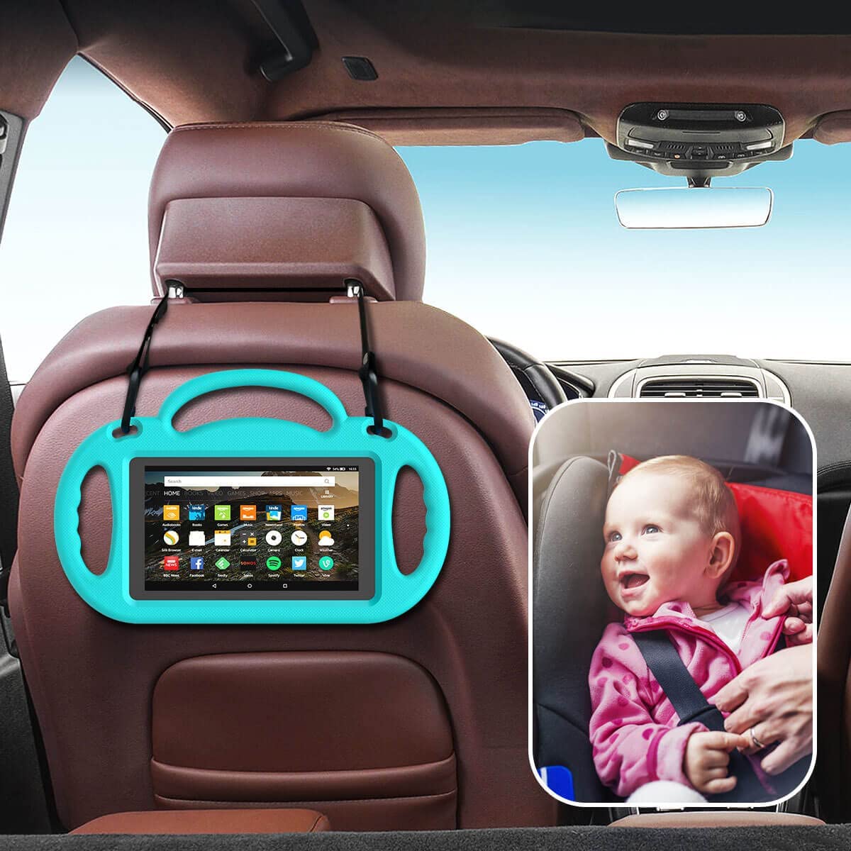 MOXOTEK Kindle Fire 7 Tablet Case, Fire 7 2019/2017/2015 Kids Case with Shoulder Strap, Lightweight Shockproof Handle Stand Case for Amazon Fire 7 inch Tablet (9th/7th/5th Generation), Teal
