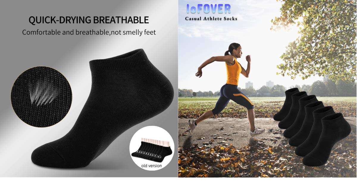 IEOVIEE Women Athletic Ankle Socks Low Cut Cushioned Running Socks Soft Cotton No Show Socks for US Size 7-12(6 Pairs)