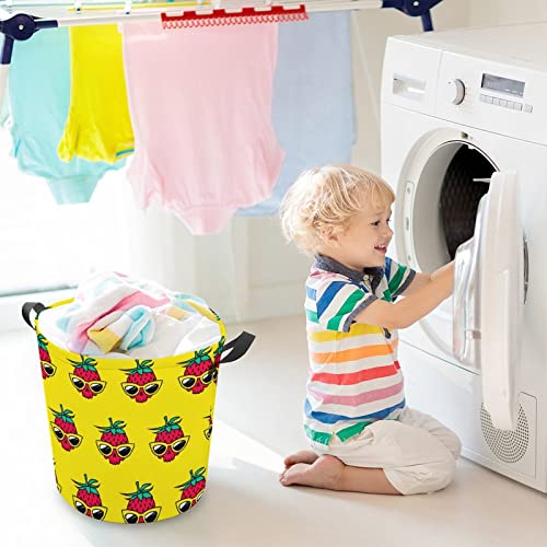 Skull Strawberry Large Laundry Basket Hamper Bag Washing with Handles for College Dorm Portable