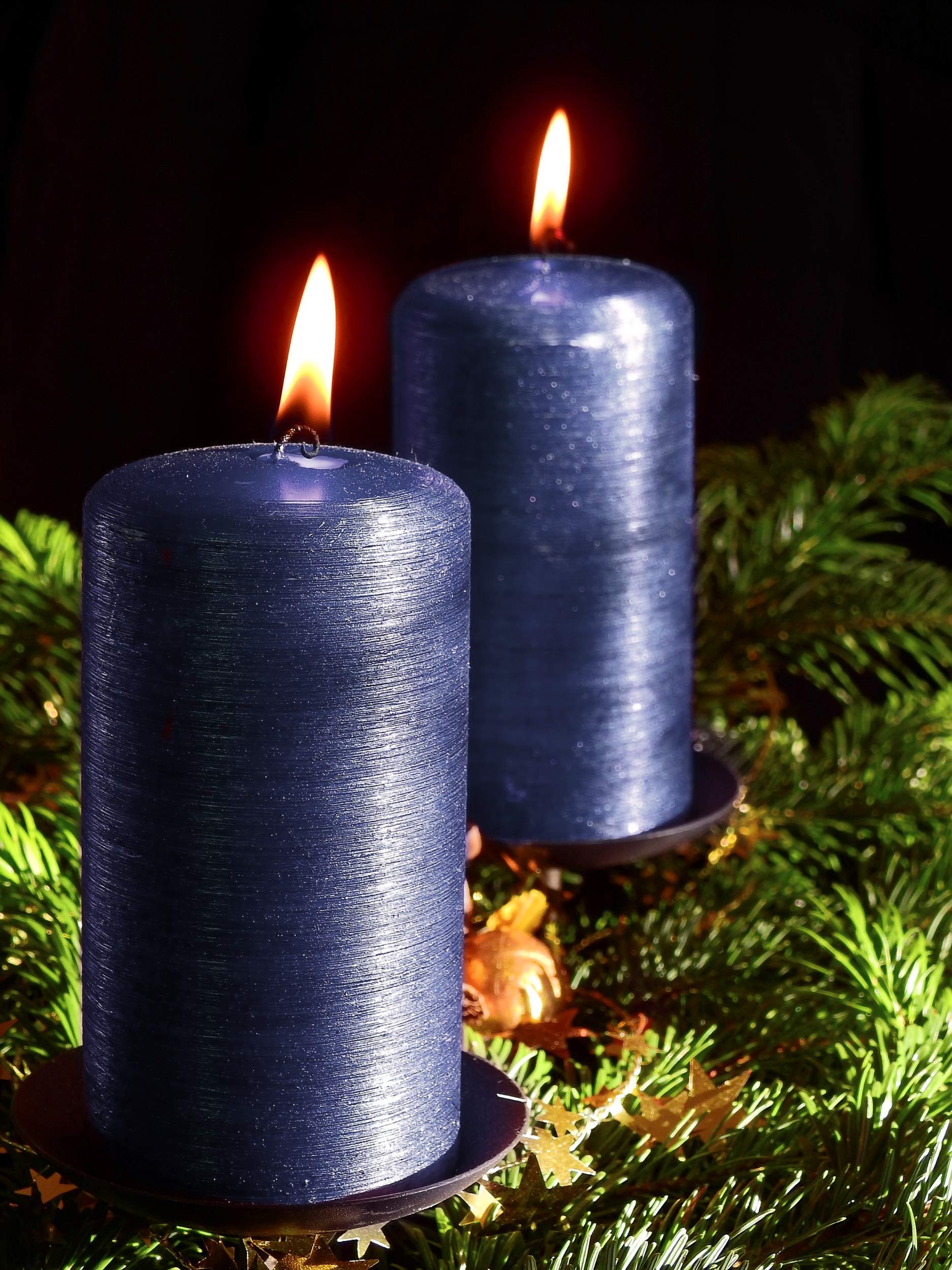 Hyoola Brushed Metallic Pillar Candles - 6 Pack - Navy Blue Pillar Candles - European Made Decorative Pillar Candles - 2.4 Inch x 4 Inch