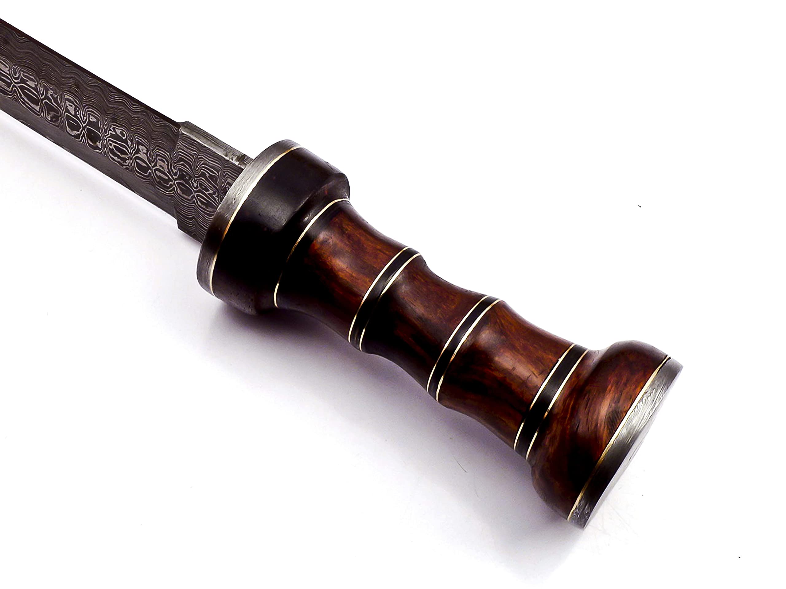 Mid American Cutlery Damascus Steel Fixed Blade Hunting Knife Handle Walnut Wood With Brass Spacer