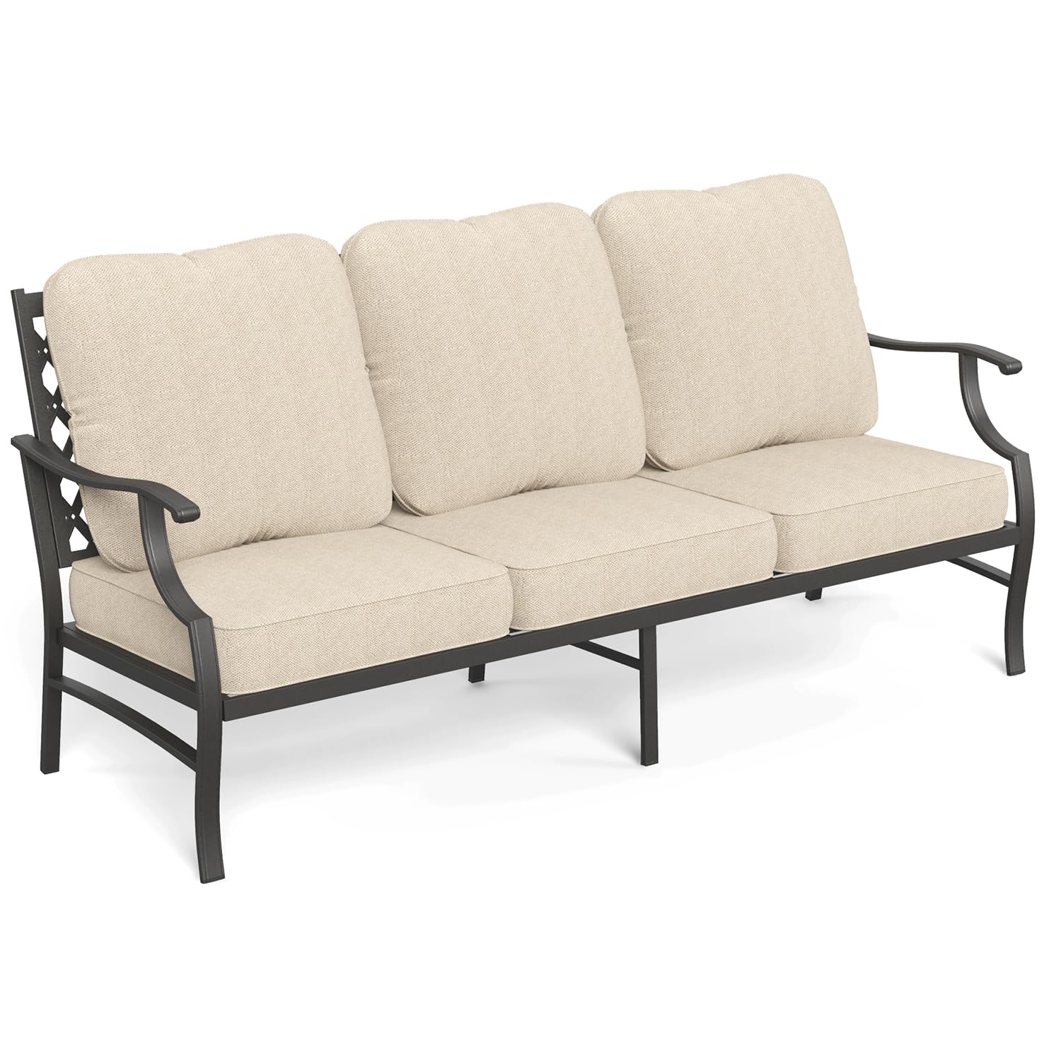 SUNSHINE VALLEY Metal Patio Furniture Sofa with 5.75" Super-Thick Waterproof Cushion, 3-Seater Deep Seating & High-Back Outdoor Couch for Patio Backyard Deck Front Porch