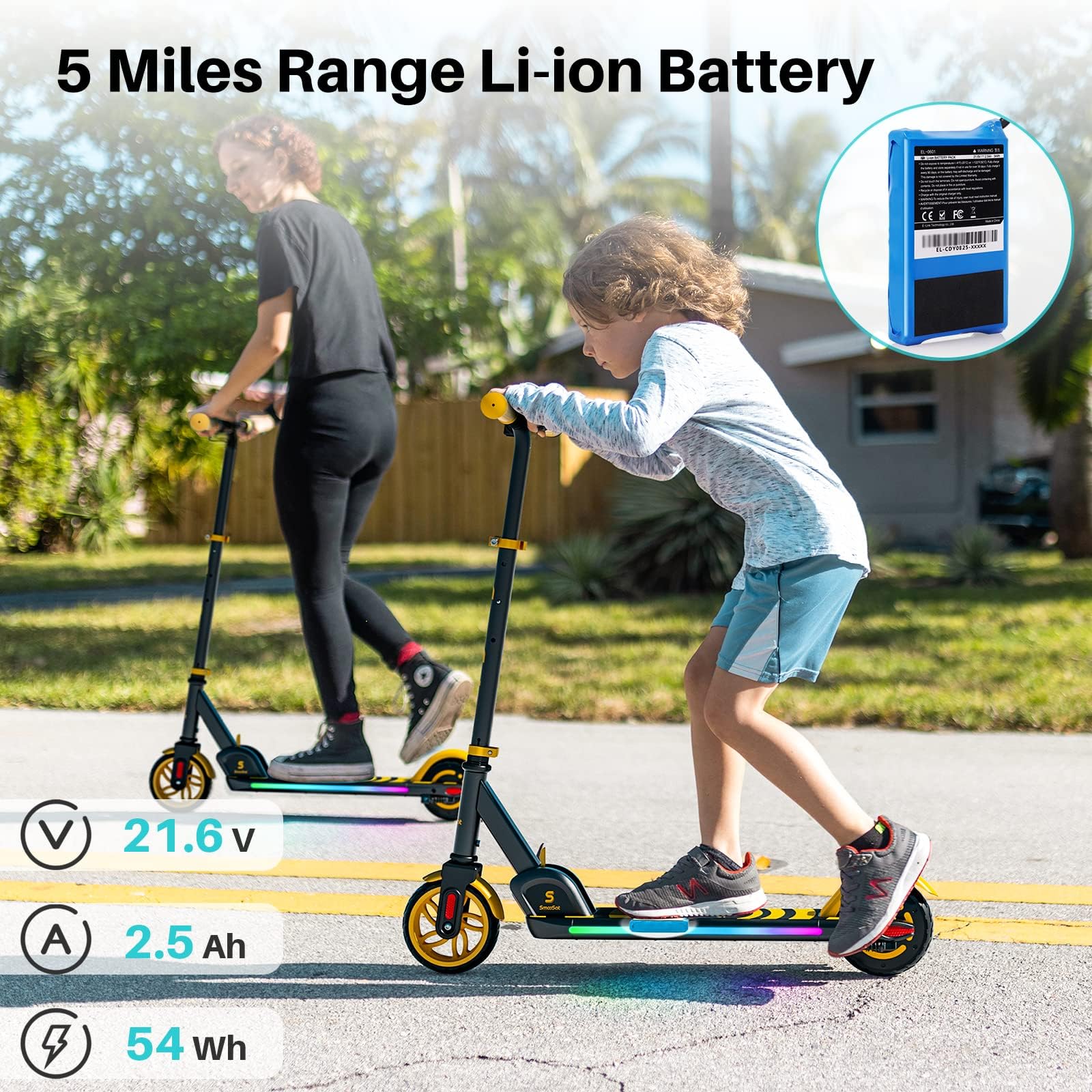 SMOOSAT Li-on Battery Pack Replacement Electric Kids Scooter E9/E9 Pro/E9 Apex, 21.6V, 2.5AH, 54WH, EL-0601