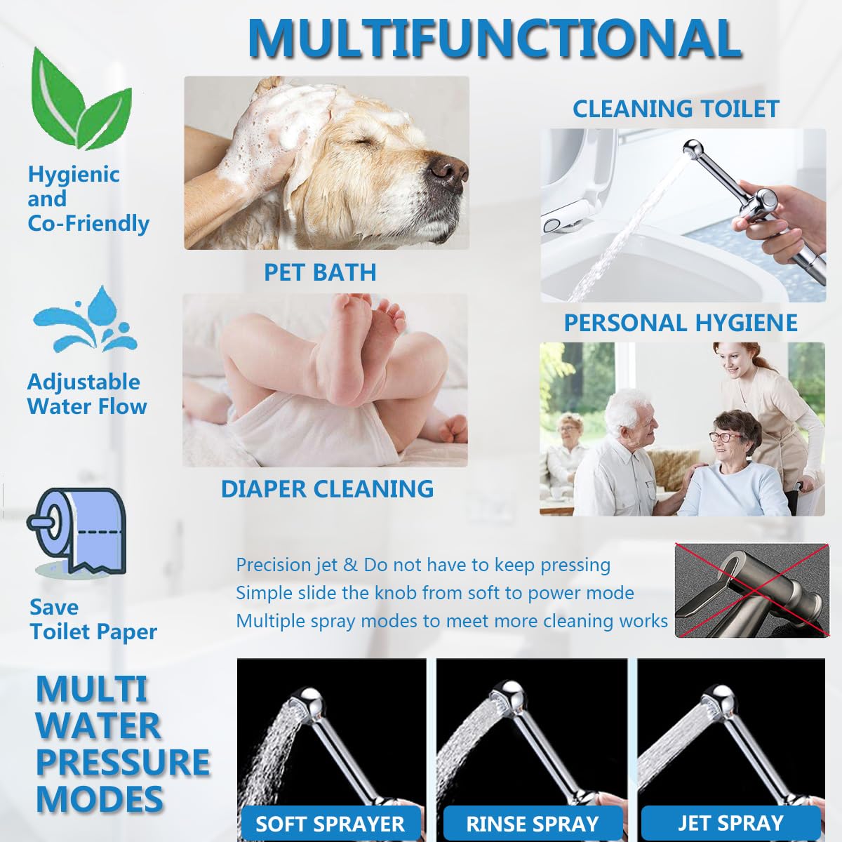 SonTiy Handheld Bidet Sprayer for Toilet, Brass Hand Held Bidet Attachment Jet Spray for Toilet with Backflow Preventer, Adjustable Water Pressure Control Cloth Diaper Sprayer, All Metal Bidet Shower