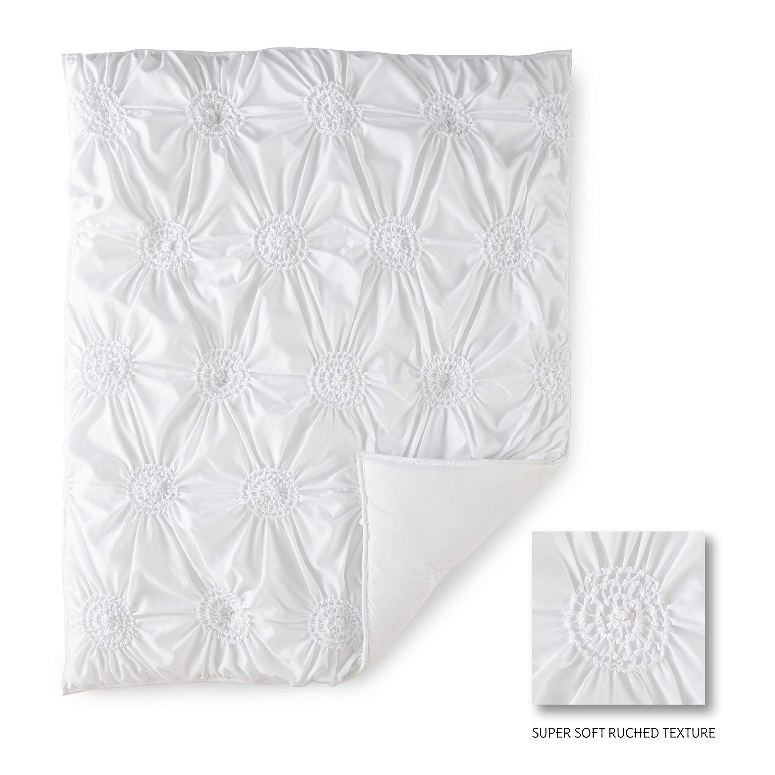 Levtex Baby - Willow Crib Bed Set - Baby Nursery Set - White - Soft Rosette Pintuck - 5 Piece Set Includes Quilt, Fitted Sheet, Diaper Stacker, Wall Decal & Crib Skirt/Dust Ruffle