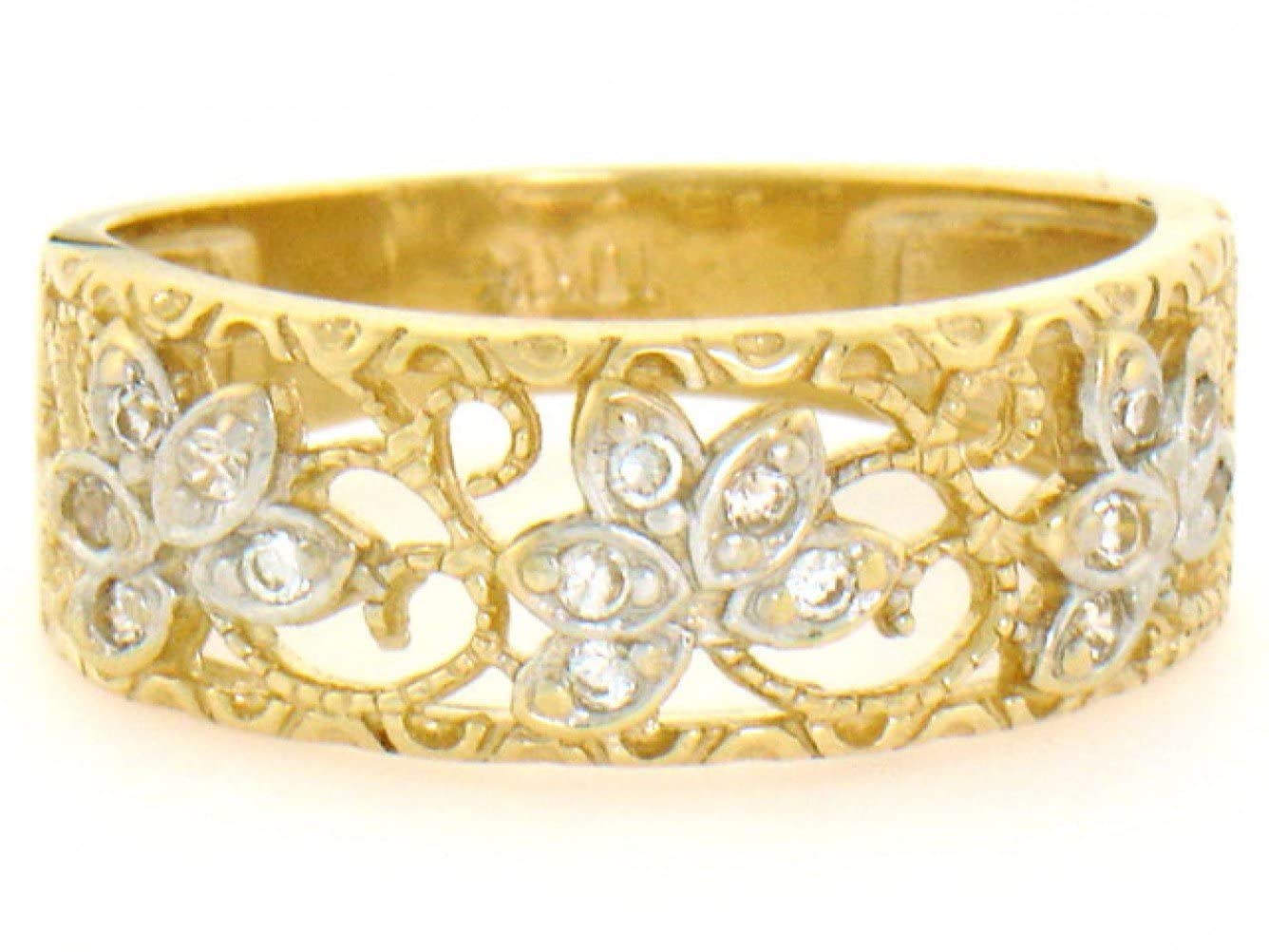 Jewelry Liquidation 10k Solid Yellow Gold Filigree Leaf Design CZ Band Ring - Size 5.25