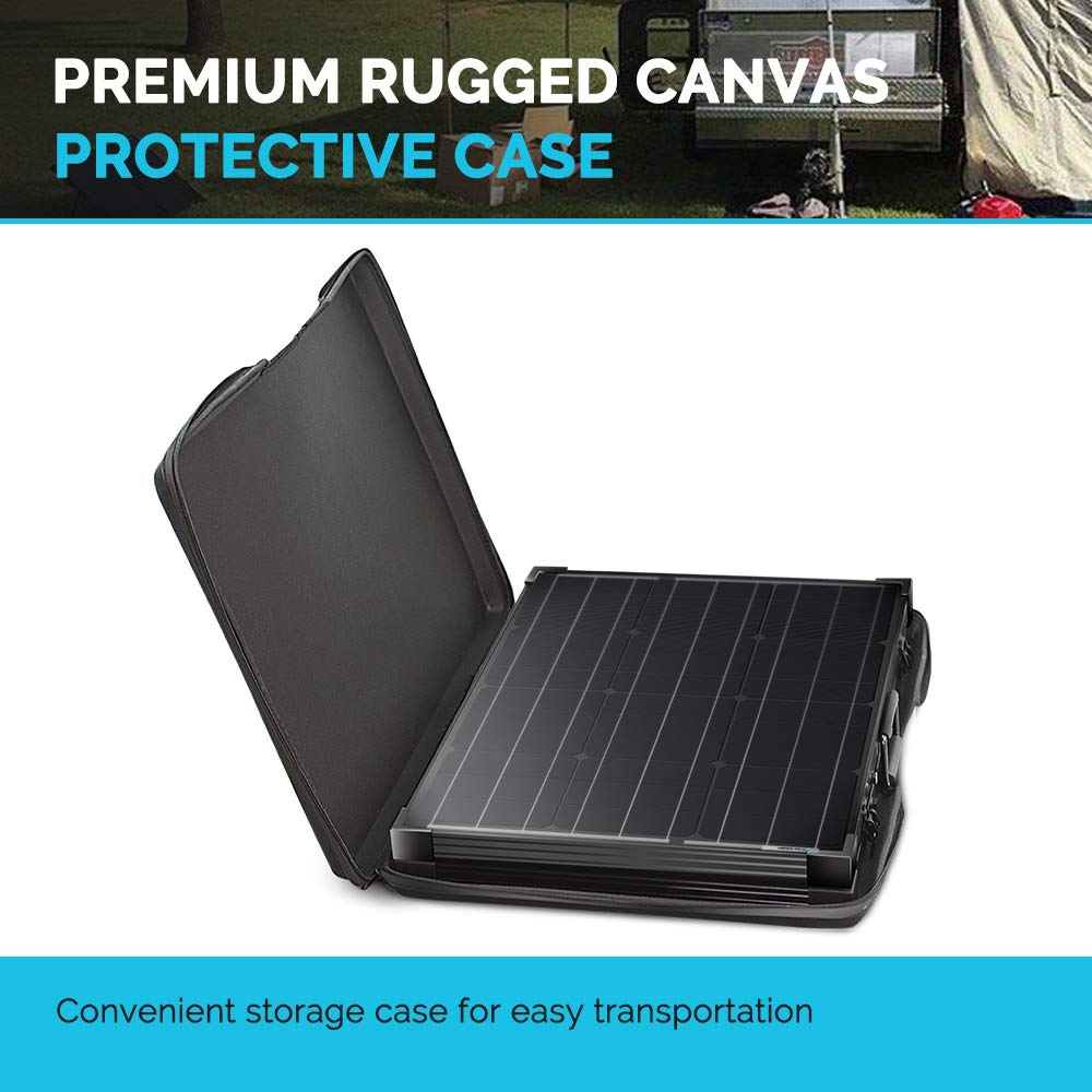 Renogy 100 Watt 12 Volt Monocrystalline Off Grid Portable Foldable 2Pcs 50W Solar Panel Suitcase Built-in Kickstand with Waterproof 20A Charger Controller & Solar Panel Connector Assembly Tool