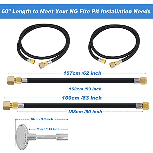Skyflame Natural Gas Connection Hose, Complete NG Fire Pit Installation Kit from Burner to Natural Gas, Includes 1/2" Control Valve Key Set, 2 PCS 60" Connect Hoses