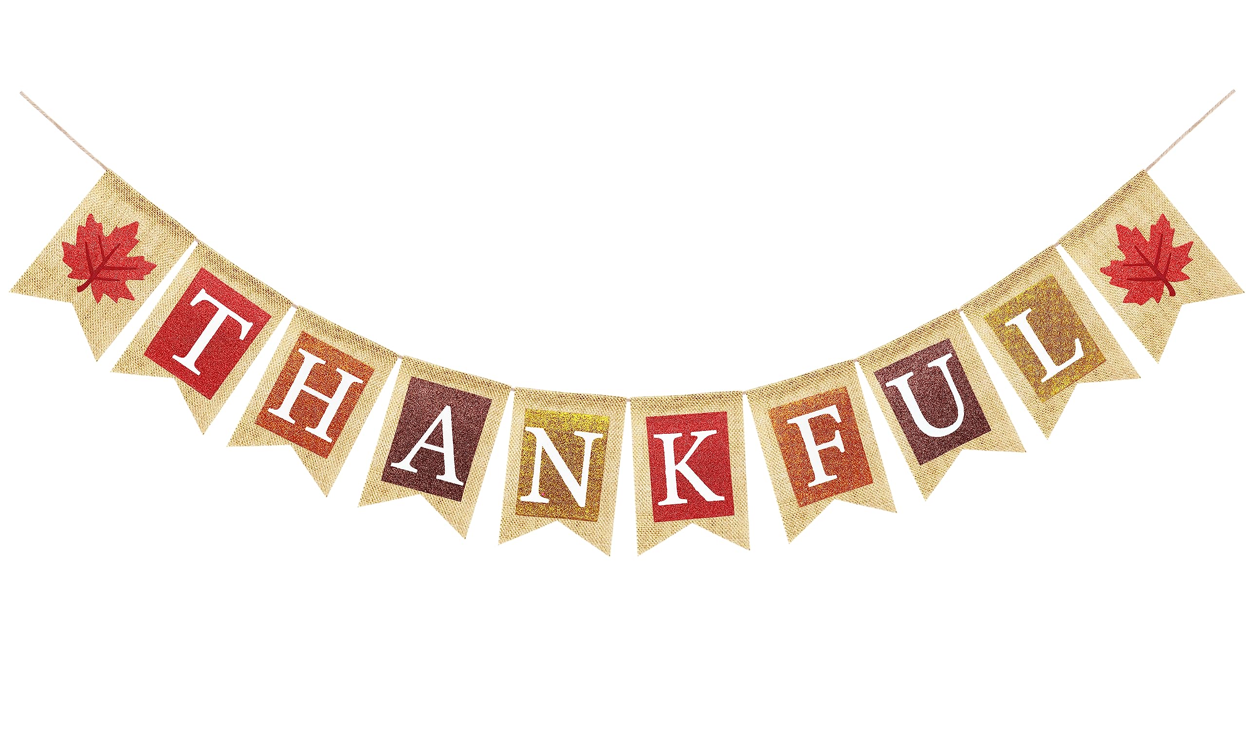 VILIFEVER Thankful Burlap Banner with Maple Leaves, Happy Fall Thanksgiving Mantle Fireplace Decorations Garland Autumn Harvest Outdoor Home Office Classroom Hanging Decor