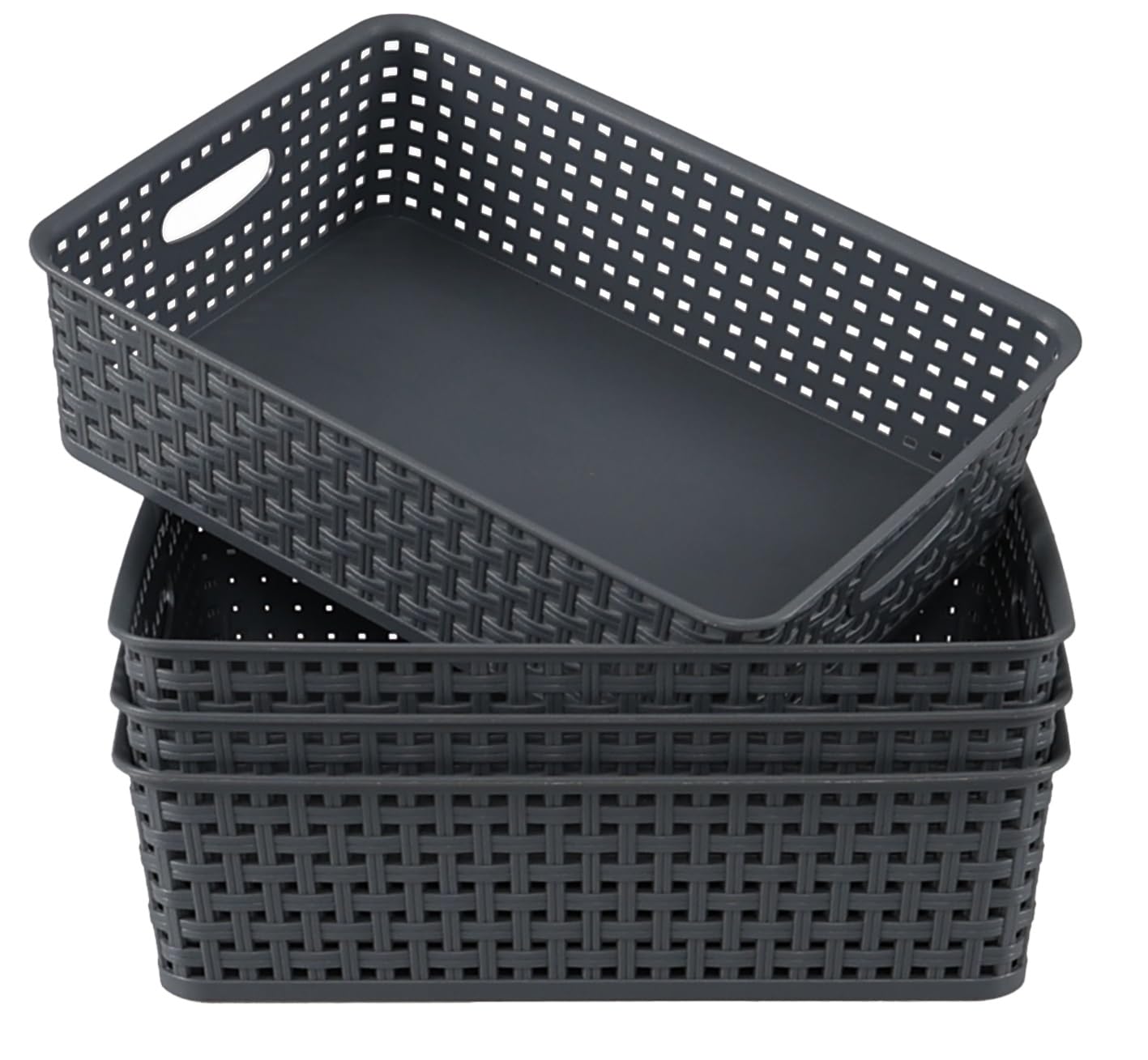 Wakikini Plastic Woven Storage Baskets, A4 Plastic Paper Storage Trays, 4 Packs