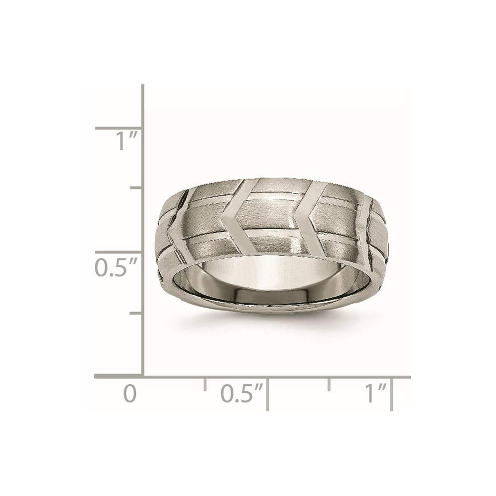 Jewelry Pilot 8mm Brushed & Polished Finish Tire Tread Designer Titanium Wedding Band - Size 10