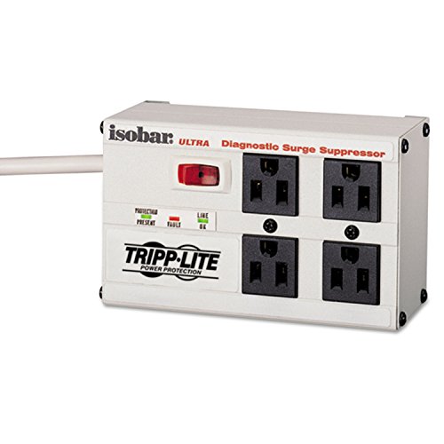 Tripp Lite Isobar 4 Outlet 120V Surge Suppressor. ISOBAR 4 4OUT STRIP $50K ULTRA COMPACT 6FT CORD 2200J METAL SURGE. Receptacles: 4 x NEMA 5-15R - 3330J
