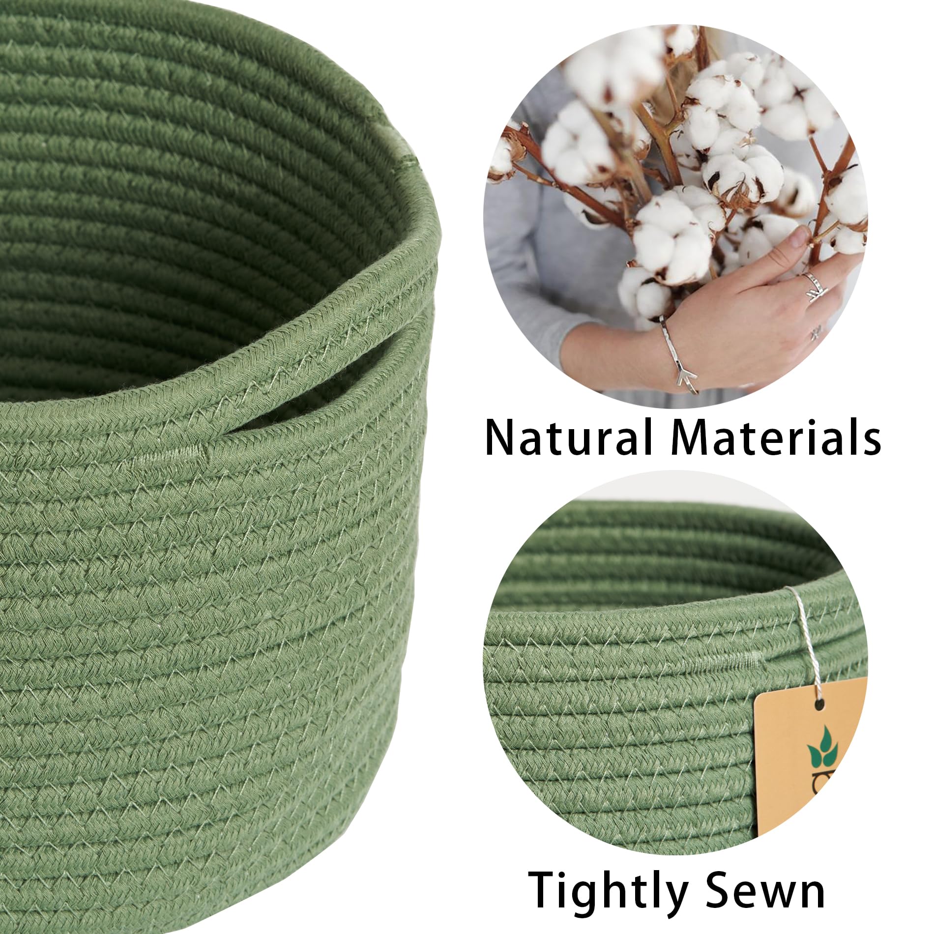 Storage Basket for Organizing | Cube Closet Rope Baskets | Cute Small Woven Toy Baskets for Nursery & Shelves | Empty Decorative Gift | Round 3Packs Green | 10βx10βx7.1β
