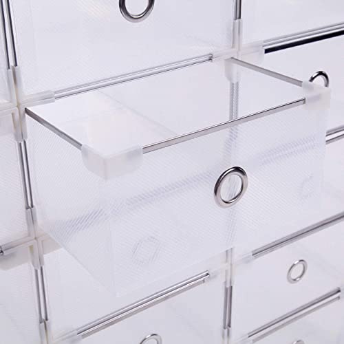 Senhill 12 Pack Shoe Storage Stackable Shoe Box Foldable Clear Plastic Shoes Holder Cabinet Transparent DIY Shoes Organizer Drawer Type Shoe Case Container