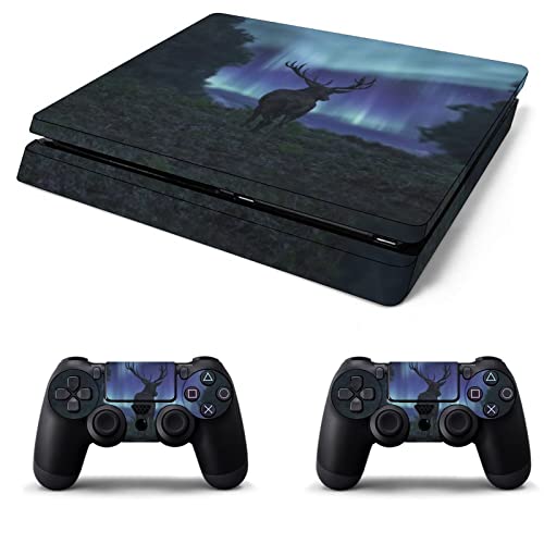 Red Deer Stag Stunning Northern Lights Sticker for P-S4 Controller Full Protective Skin Cover Design Wrap Decal Sticker Compatible with P-S4 Print