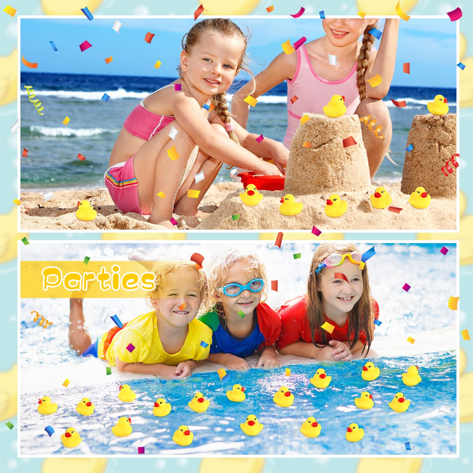 Shappy Mini Rubber Ducks Bulk with Bags Yellow Tiny Ducks Squeak & Float Duck for Shower Ducks Bathtub Birthday Party Decoration(300 Pcs), 11.8x13.8 Inch