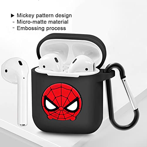 Surmoler for Airpods 1&2 Case Earphone Accessories Protective Silicone Case Cover with Free Keychain for Airpods 1&2 Charging Case(red and Black)
