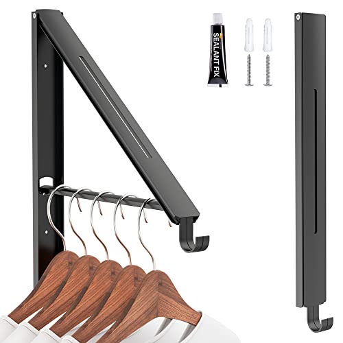 WXS-CHALL Aluminum Wall Mounted Clothes Drying Rack - Space Saving Folding Laundry Rack for Wall, Collapsible Design (Black)