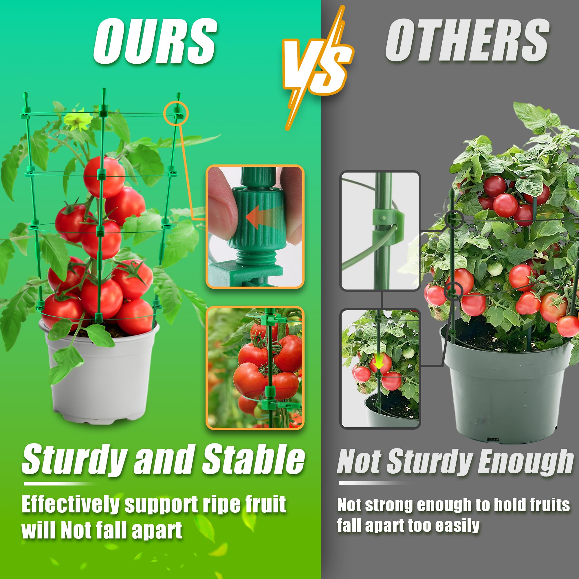 Sinimaka Upgrade Tomato Cage for Garden, 36 Inches 2 Pack Adjustable Tomato Stakes Trellis, Tomato Plant Support Cages for Vegetables, Rose Vine, Flowers, Fruit, Climbing Plants