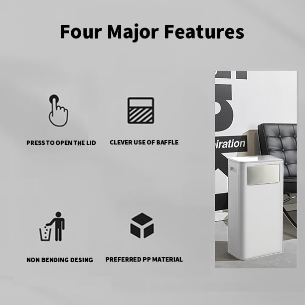 WanWanKa Trash Can with Lid, Large Tall 8 Gallon Commercial Trash Can, Plastic Waste Bin with Press top Lid, White Garbage Can Suitable for Kitchen, Bathroom, Bedroom, Living Room, Office