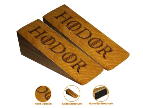 Natural Door Stop Hodor Stopper Elms Wood Ulmaceae Strong Hold Anti- Slip Rubber Wedge GOT Compatible with Every Surface 2 Pack Gift Engraved Merchandise Gag