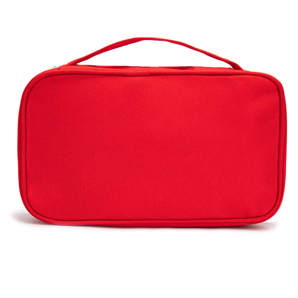 Jipemtra First Aid Bag Tote Empty Small First Aid Kit Bag Outdoor Travel Rescue Pouch First Responder Medicine Bag Pocket Container for Car Home Office Sport Outdoors (Red Handle)