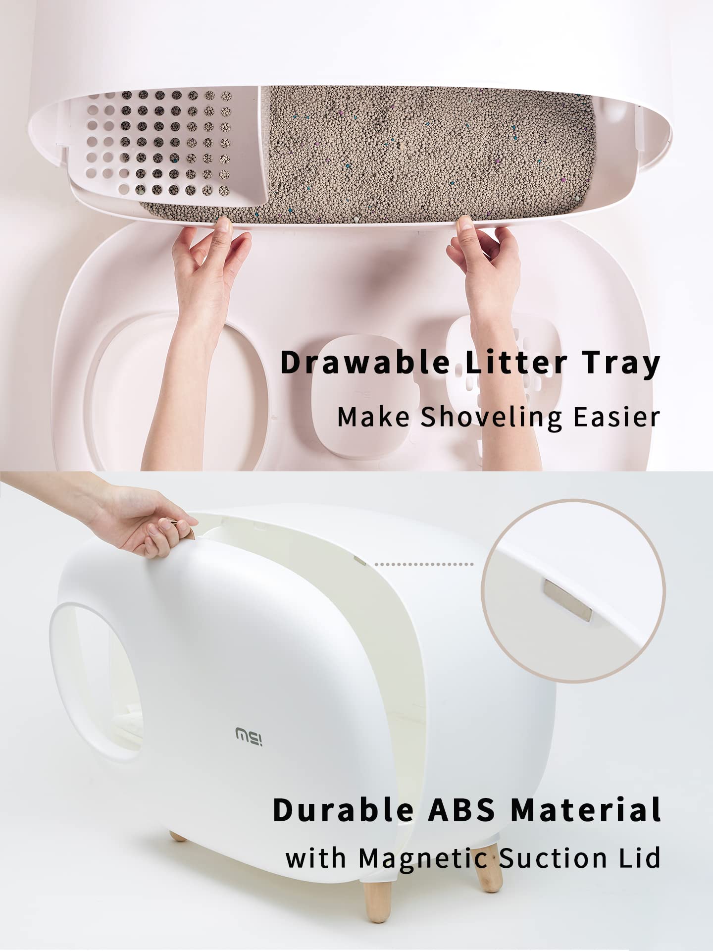 MS!MAKE SURE Cat Litter Box (with Litter Mat), Enclosed Design, Large Space Litter Box with Lid, Prevent Sand Leakage and Isolate Odors, Easy to Clean, with Cat Litter Scoop - White