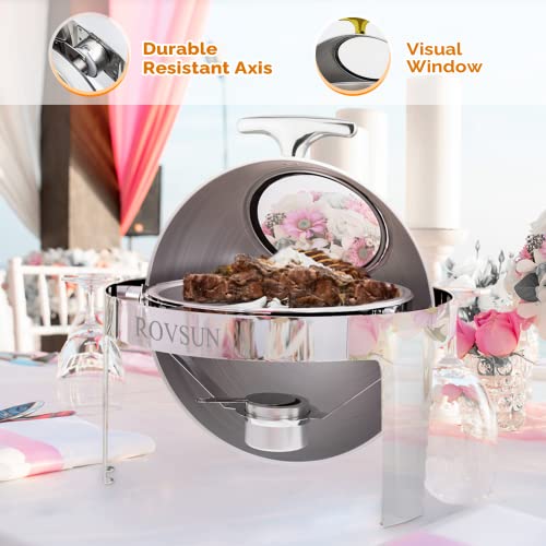 ROVSUN 3 Packs Roll Top Chafing Dish Buffet Set,6 Quart Round Stainless Steel Chafer for Catering,Buffet Servers and Warmers Set with Glass Window for Wedding, Parties, Banquet, Events,Graduation