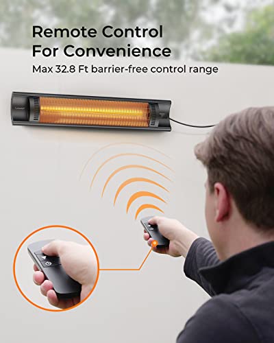 Outdoor Patio Heater, Luwior 1500W Electric Infrared Heater with Remote, 3 Modes, 24H Timer Auto Shut Off, Wall-mounted/Tripod For Garage Backyard