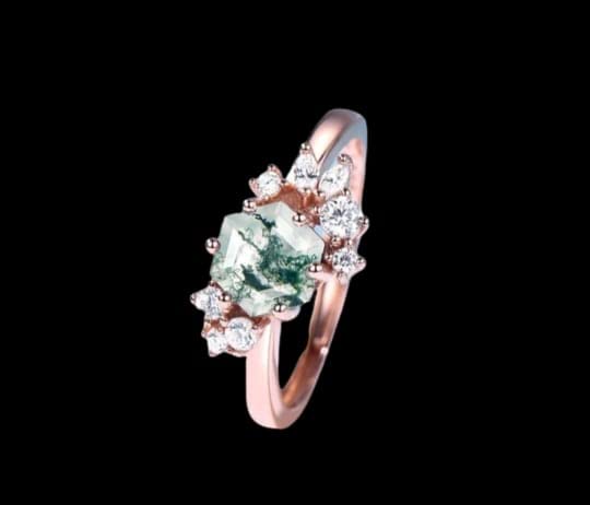 Natural Moss Agate Ring Vintage Green Moss Agate Engagement Rings Hexagon Cluster Engagement Ring Sterling Silver Wedding Gift For Women