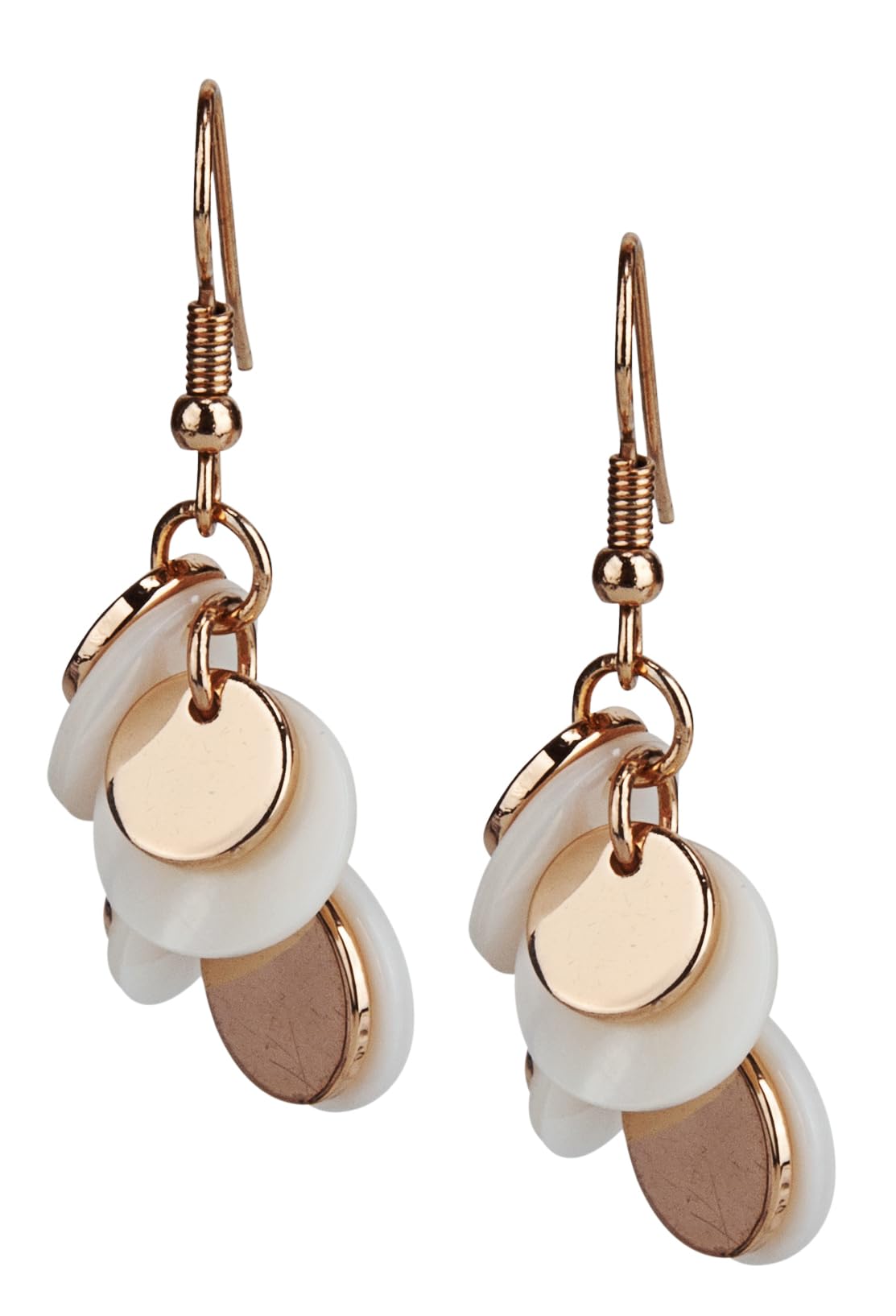Natural Mother of Pearl Shell Elegant Beach Handmade Light Weight Ocean Circle Silver and Gold Round Disk Cluster Iridescent Earrings for Women (Silver)