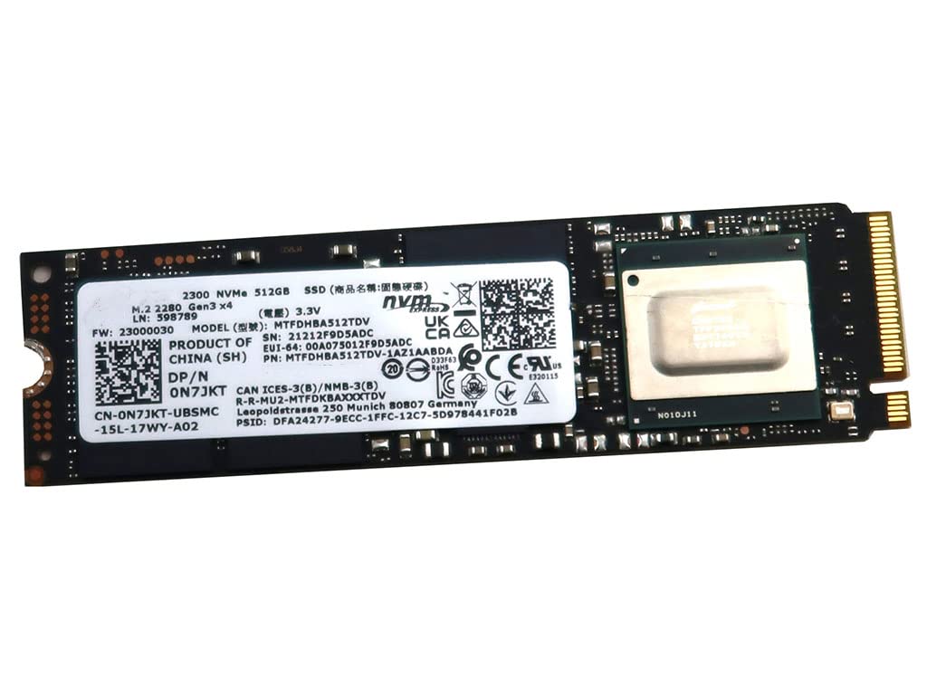 Solid State Drive N7JKT 0N7JKT CN-0N7JKT Compatible Replacement Spare Part for Micron 2300 MTFDHBA512TDV 512GB TLC M.2 2280 NVMe PCI-Express Gen3 x4 SSD