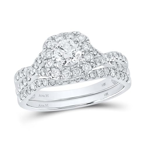 Jewels By Lux 14kt White Gold Womens Round Diamond Halo Twist Bridal Wedding Engagement Ring Band Set 1.00 Cttw Ring Size 9.5