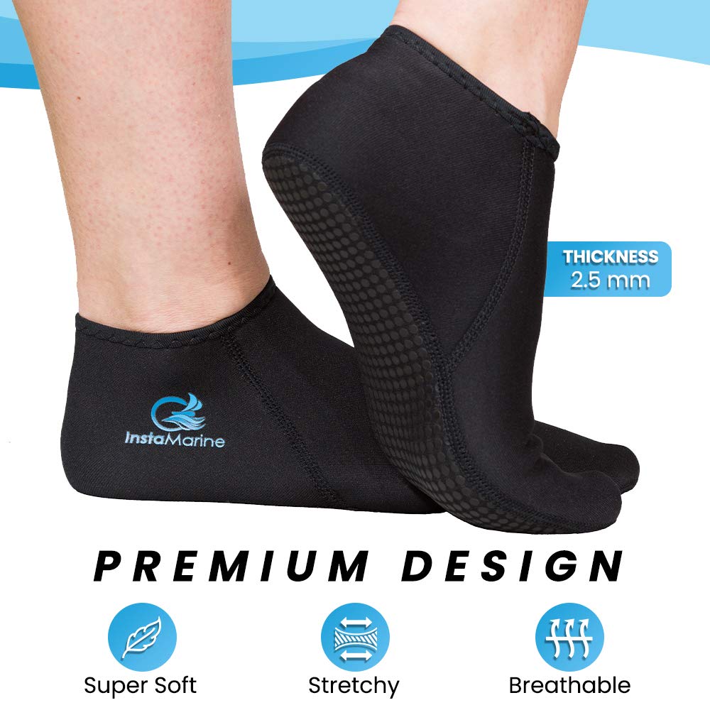 InstaMarine (Medium 8-9 Premium Neoprene Socks and Water Fin Sock Perfect for Water Sports, Snorkeling, Diving, Swimming