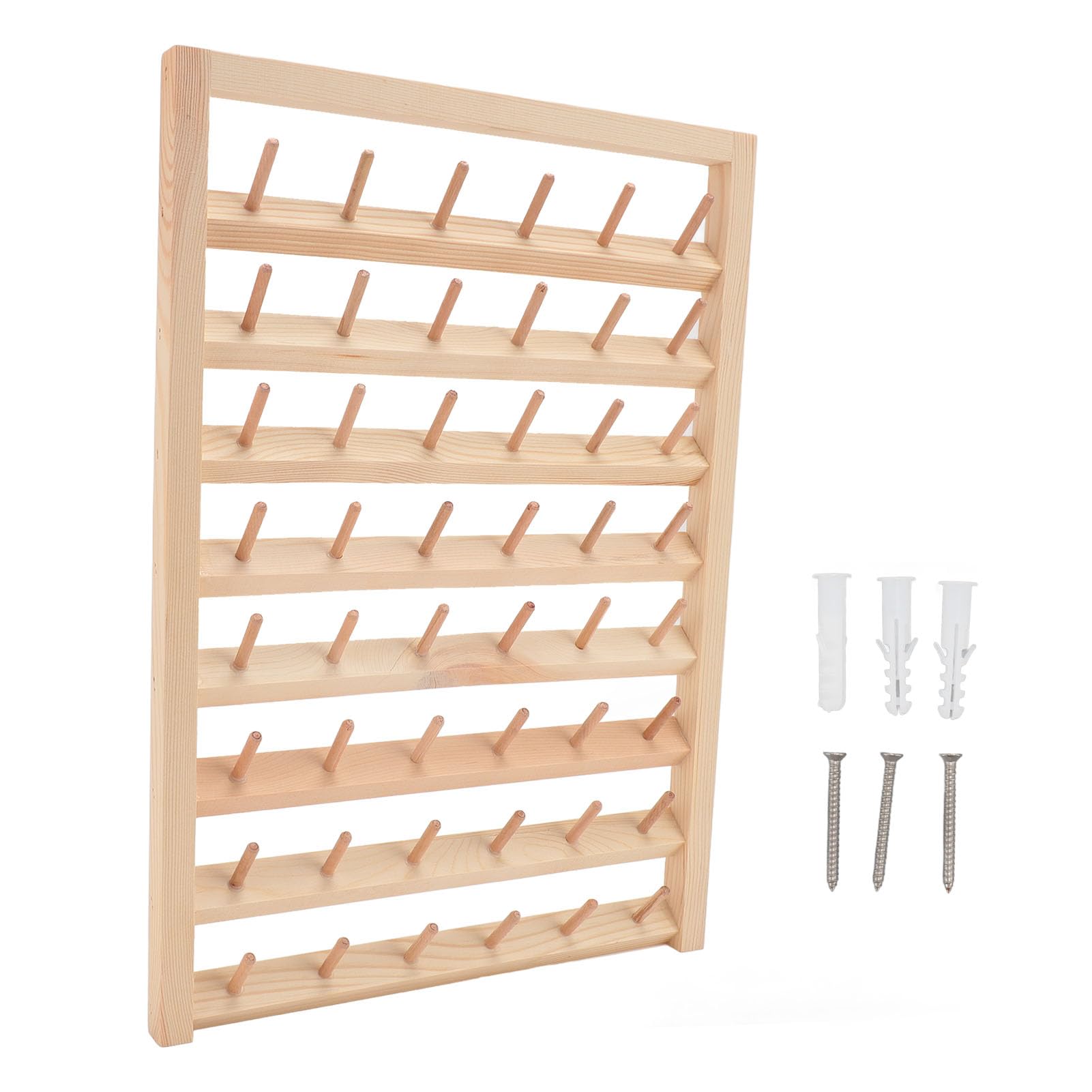 Thread Holder 48 Spools Thread Rack Wall Mounted Wooden Thread Holder, DIY Embroidery Spool Thread Organizer for Household Sewing, 13.4 x 16.1in Thread Rack with Hanging Hook