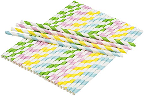 Paper Straws Biodegradable 200 Pack Striped Multi Colored BPA-Free Disposable 8.25" Long Non-Flexible Straw for Everyday/Birthday Party/Easter/Baby Shower/Wedding - By DuraHome