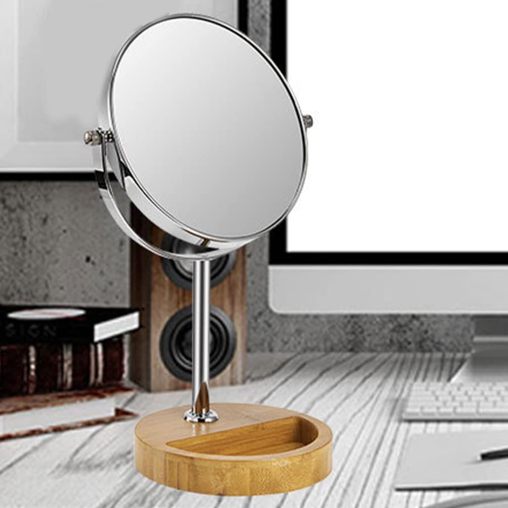 Vanity Mirror Mirrors Bamboo Makeup Double Sided Beauty Mirror with Storage Tray Wood Desktop Beauty Cosmetic Mirror for Ladies Lighted Lighted